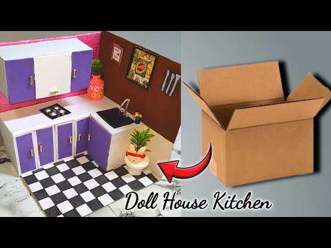Diy Kitchen Craft|How to make miniature kitchen with cardboard|Doll ...